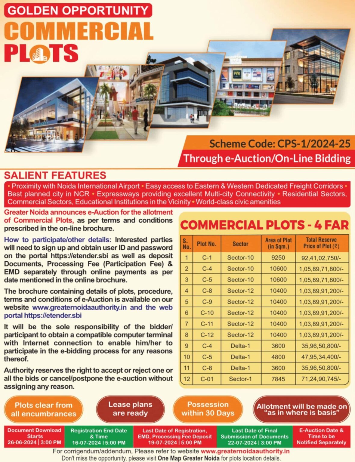 E-Auction of Commercial FAR-4 Plots - Overview, Price, Starting Date